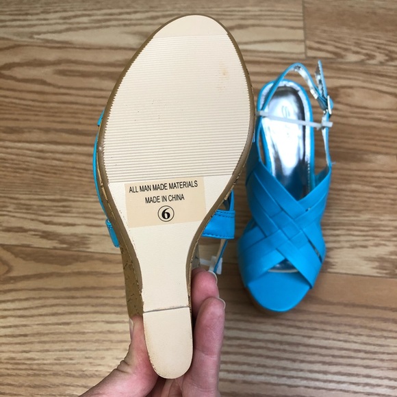 Styluxe | Shoes | Styluxe Mummy Blue Turquoise Cork Wedge | Poshmark